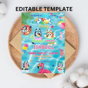 Bluey Pool Party Birthday Invitation: Editable Canva Template - Etsy
