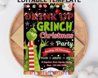 Christmas Party Invitation, Merry Grinchmas, Grinch Party Invite, Pink ...