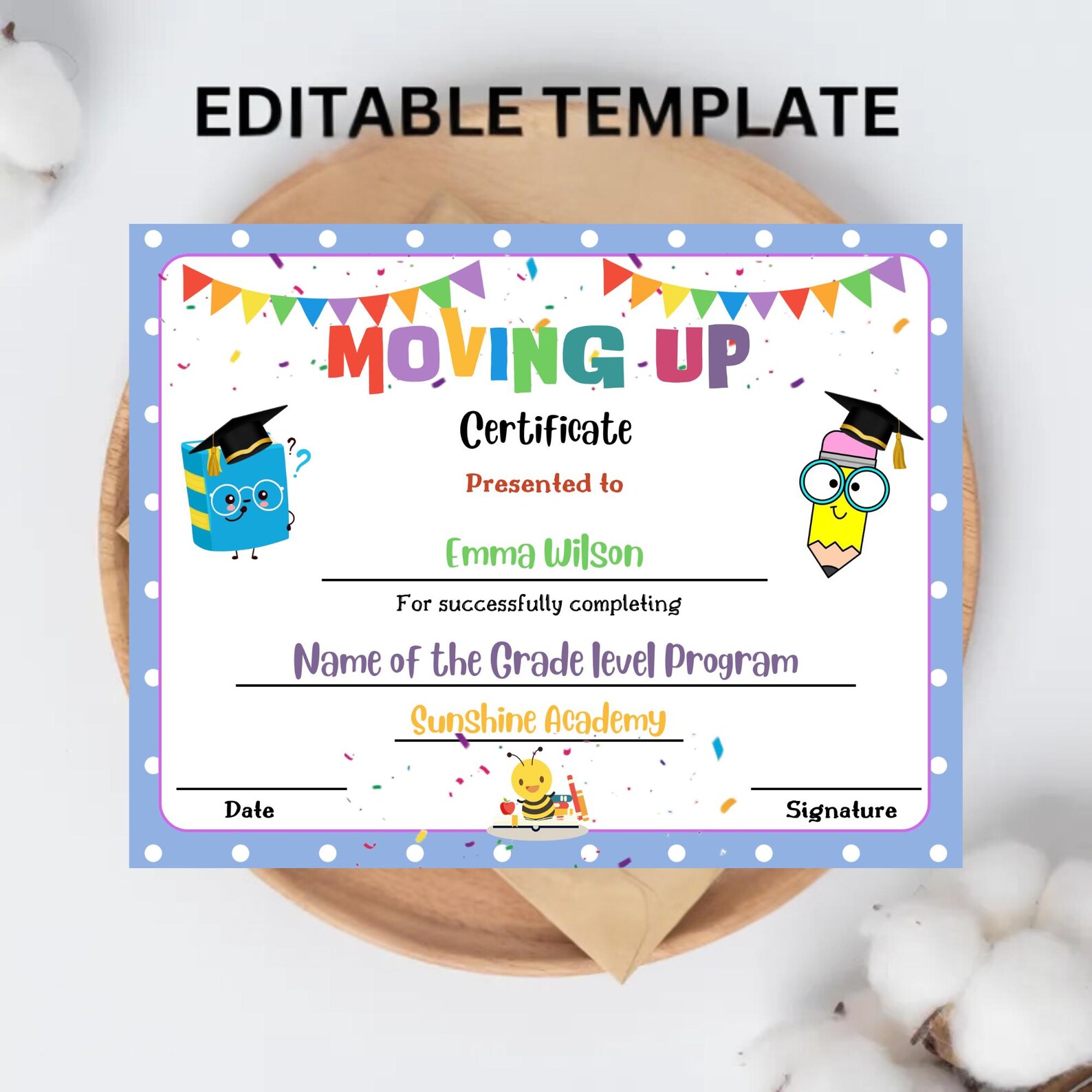 Editable Preschool Moving up Certificates, Kids School Award ...
