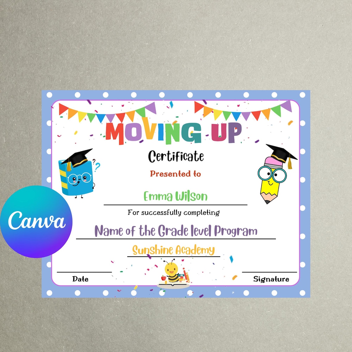Editable Preschool Moving up Certificate: Kids School Award (digital ...