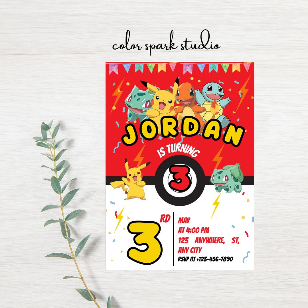 Printable Birthday Pokemon Invitation, Pikachu B-day Invite, Pokemone ...