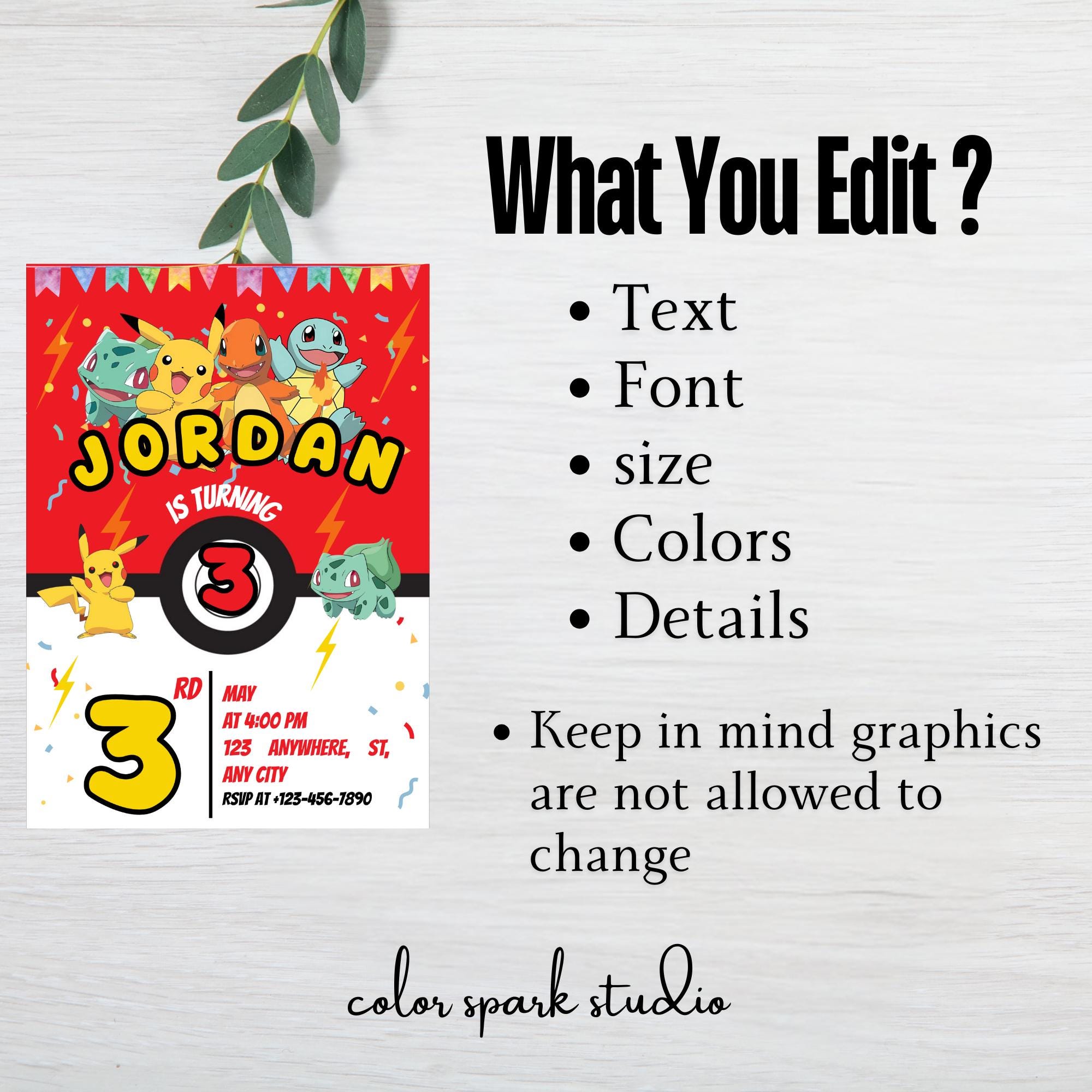 Printable Birthday Pokemon Invitation, Pikachu B-day Invite, Pokemone ...