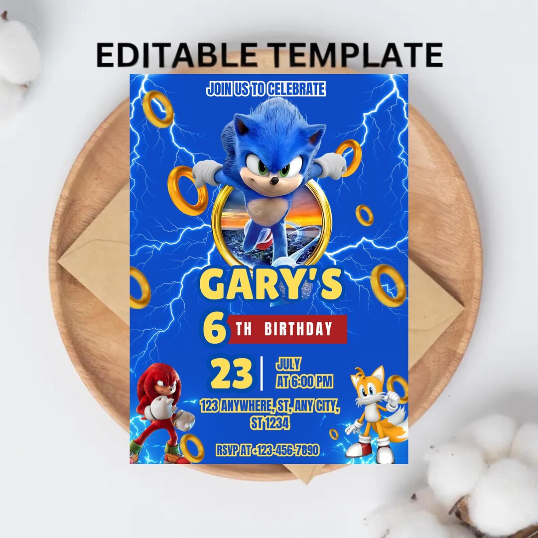 Sonic 3 Birthday Invitation, Super Sonic Party Invitation, Super ...