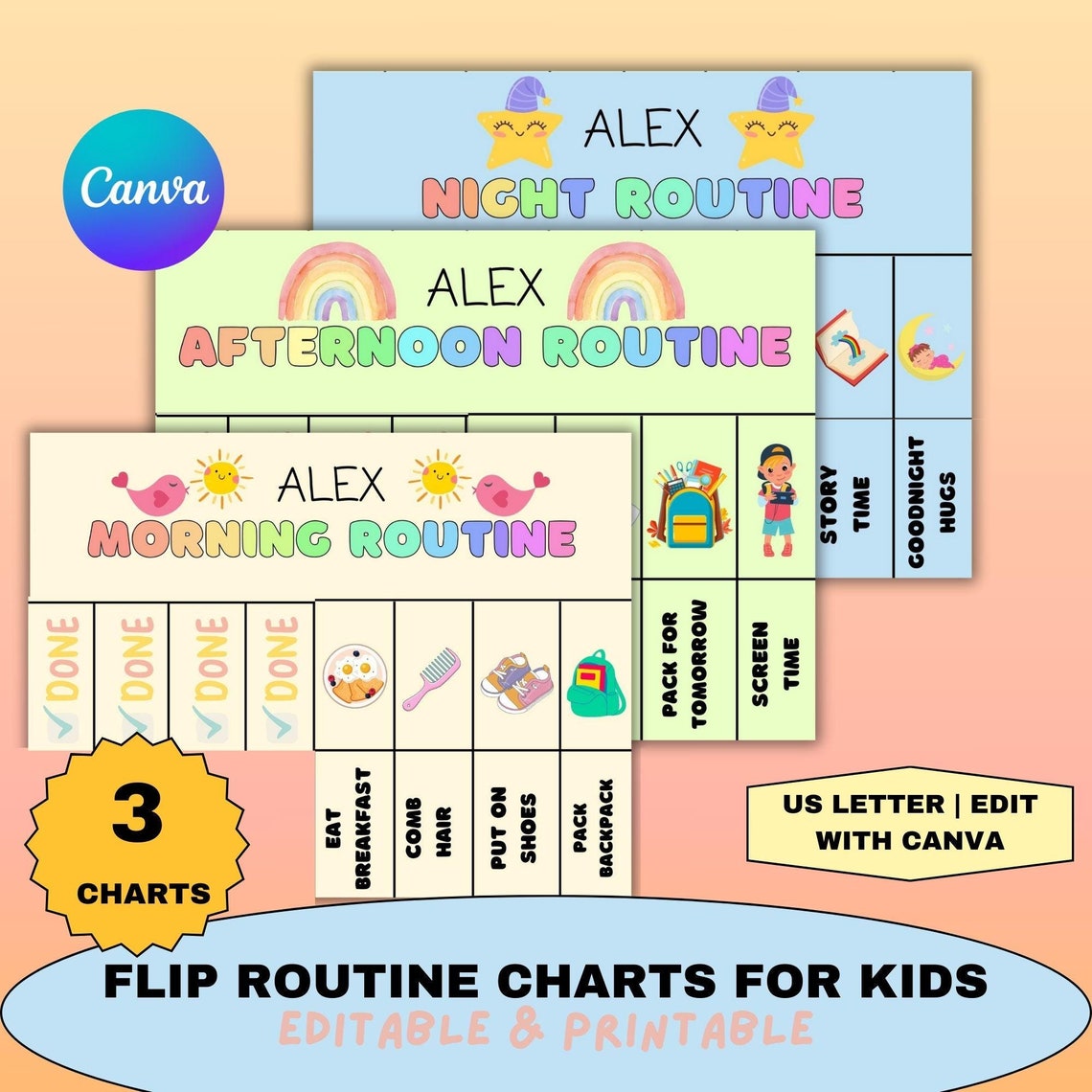 Bedtime Flip Routine Chart | Kids Flip Chart | Morning Routine Flip ...