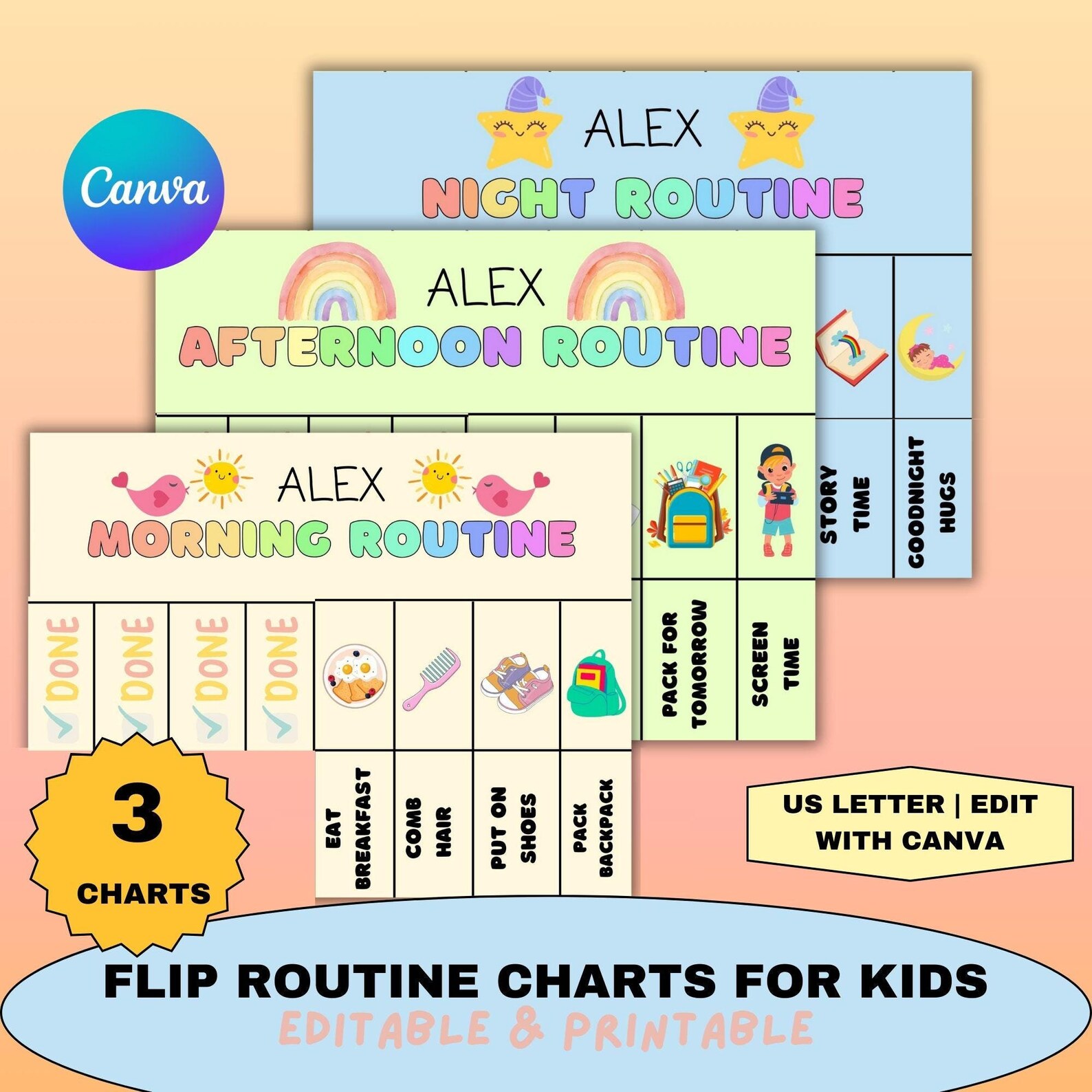 Bedtime Flip Routine Chart Kids Flip Chart Morning Routine Flip Chart ...