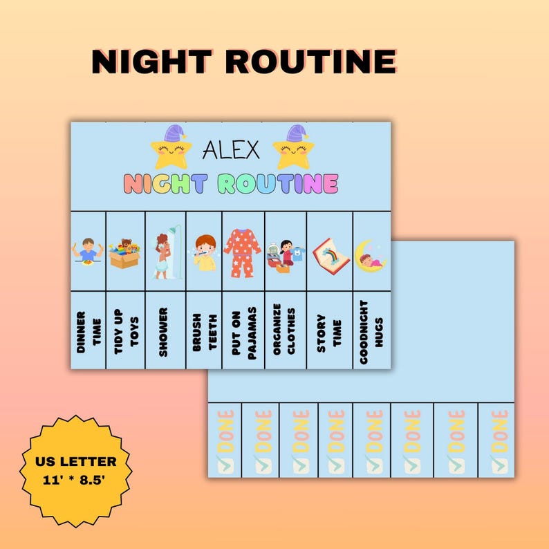 Bedtime Flip Routine Chart Kids Flip Chart Morning Routine Flip Chart ...