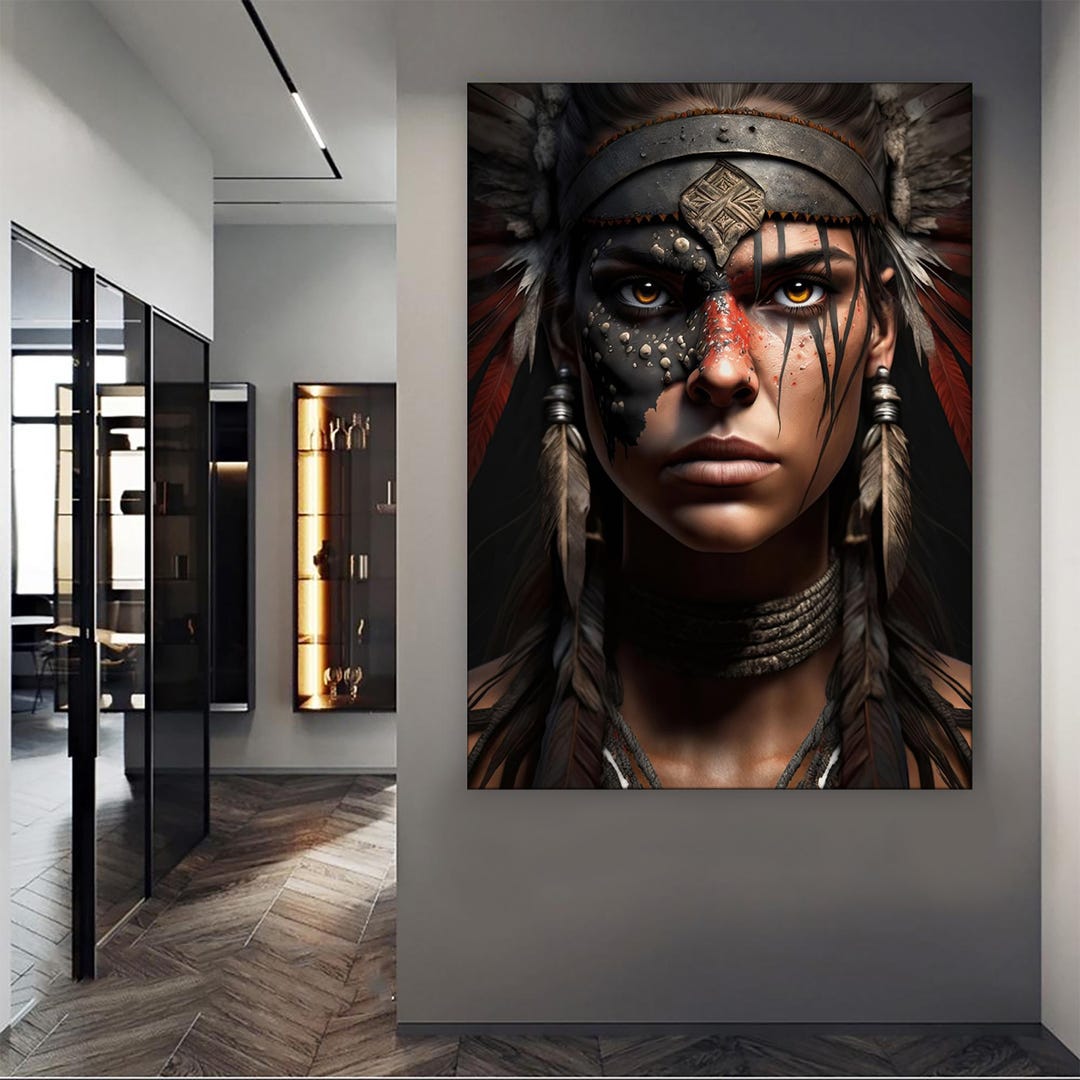 Native American Woman Canvas Painting, Warrior Woman Wall Painting ...