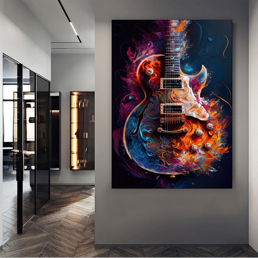Guitar Canvas Painting, Music Wall Painting, Guitar Home Decor, Modern ...