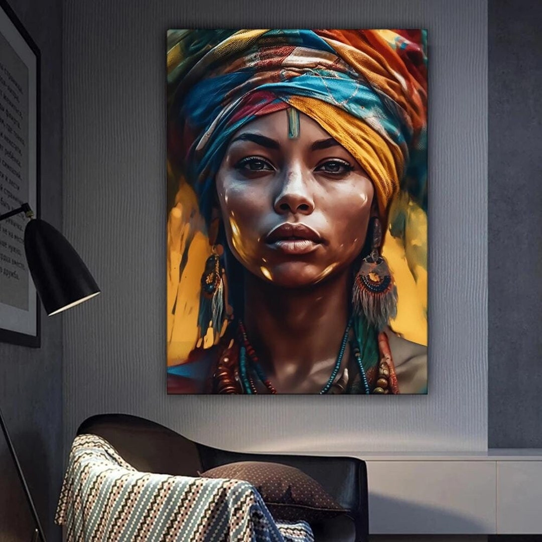 Native American Woman Portrait Canvas, Tribal Headdress, Colorful ...