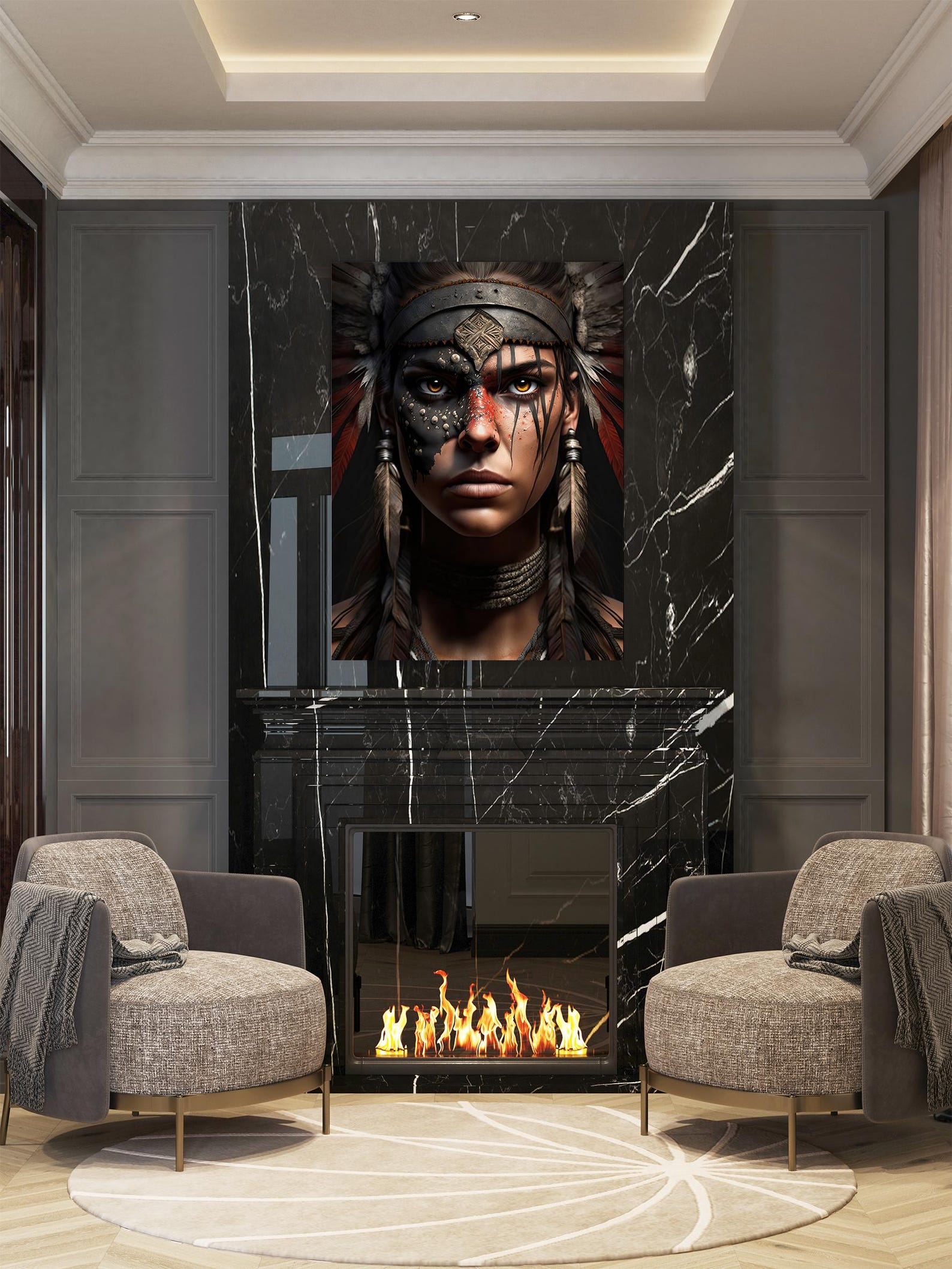 Native American Woman Canvas Painting, Warrior Woman Wall Painting ...
