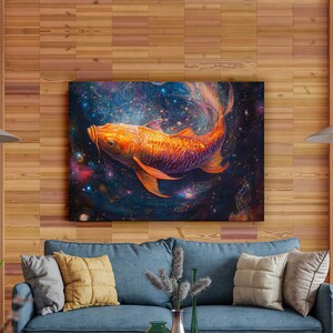 Koi Fish Canvas Painting, Stars Wall Painting, Modern Home Decor ...