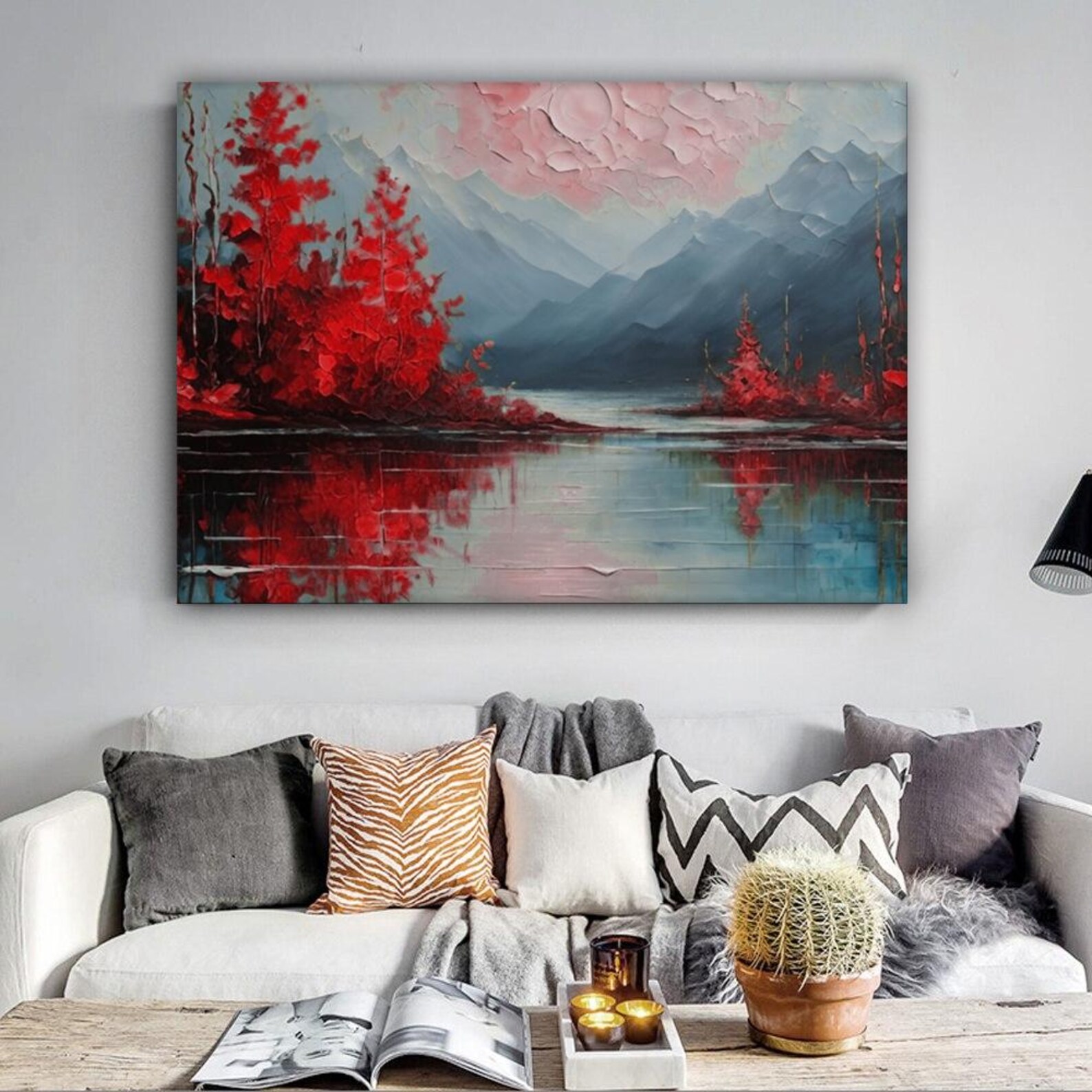 Red Trees Landscape Canvas Painting, Landscape Art Wall Painting ...