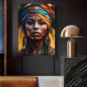 Native American Woman Portrait Canvas, Tribal Headdress, Colorful ...