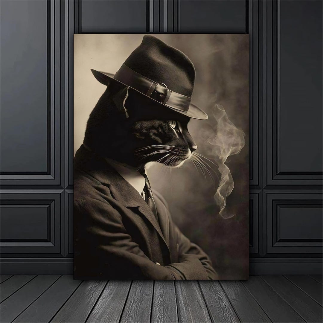 Mafia Cat Canvas Painting, Mafia Art Wall Painting, Cat Home Decor ...