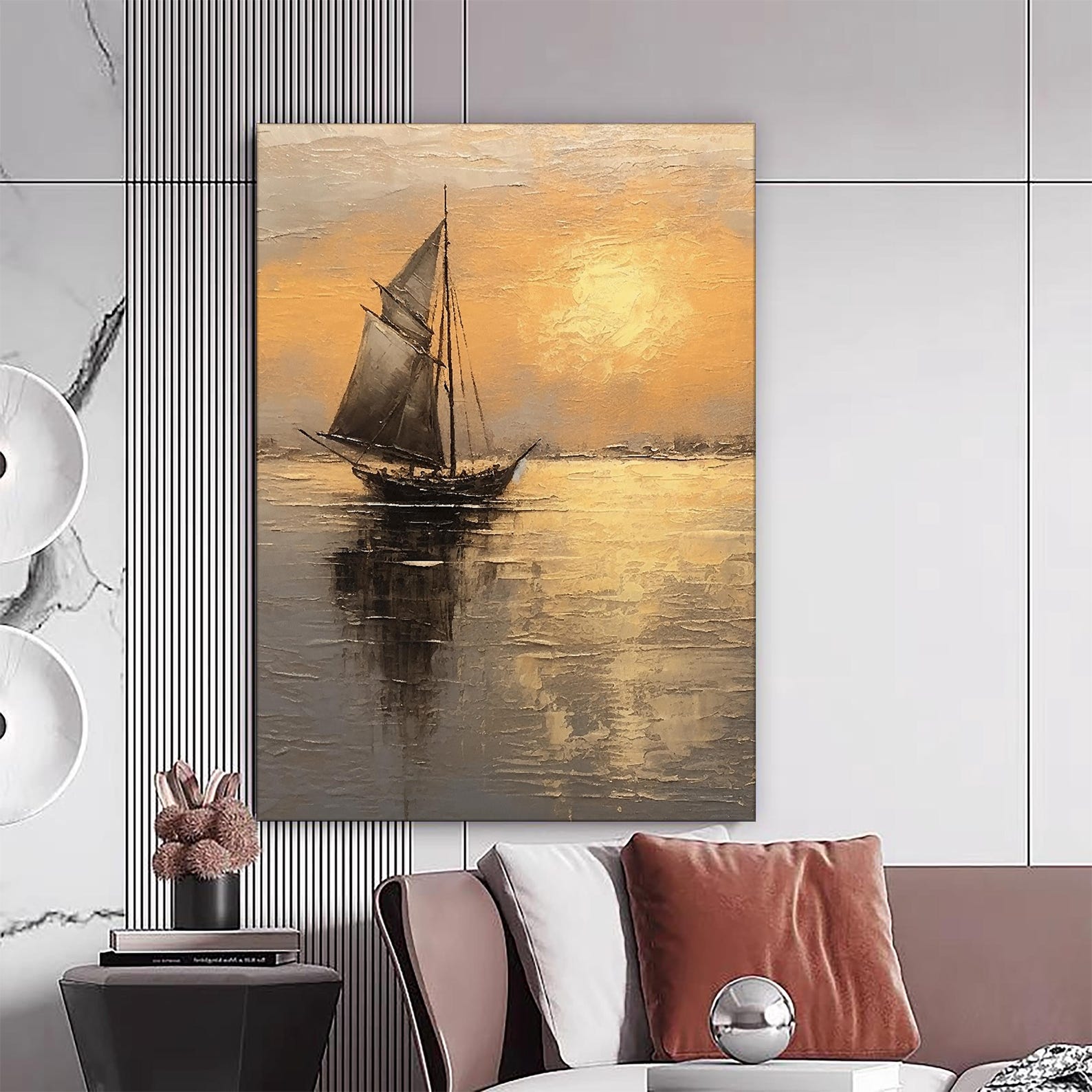 Sailing Boat Canvas Painting, Boat Wall Painting, Sailor Home Decor ...