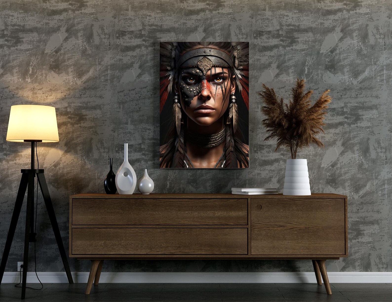 Native American Woman Canvas Painting, Warrior Woman Wall Painting ...