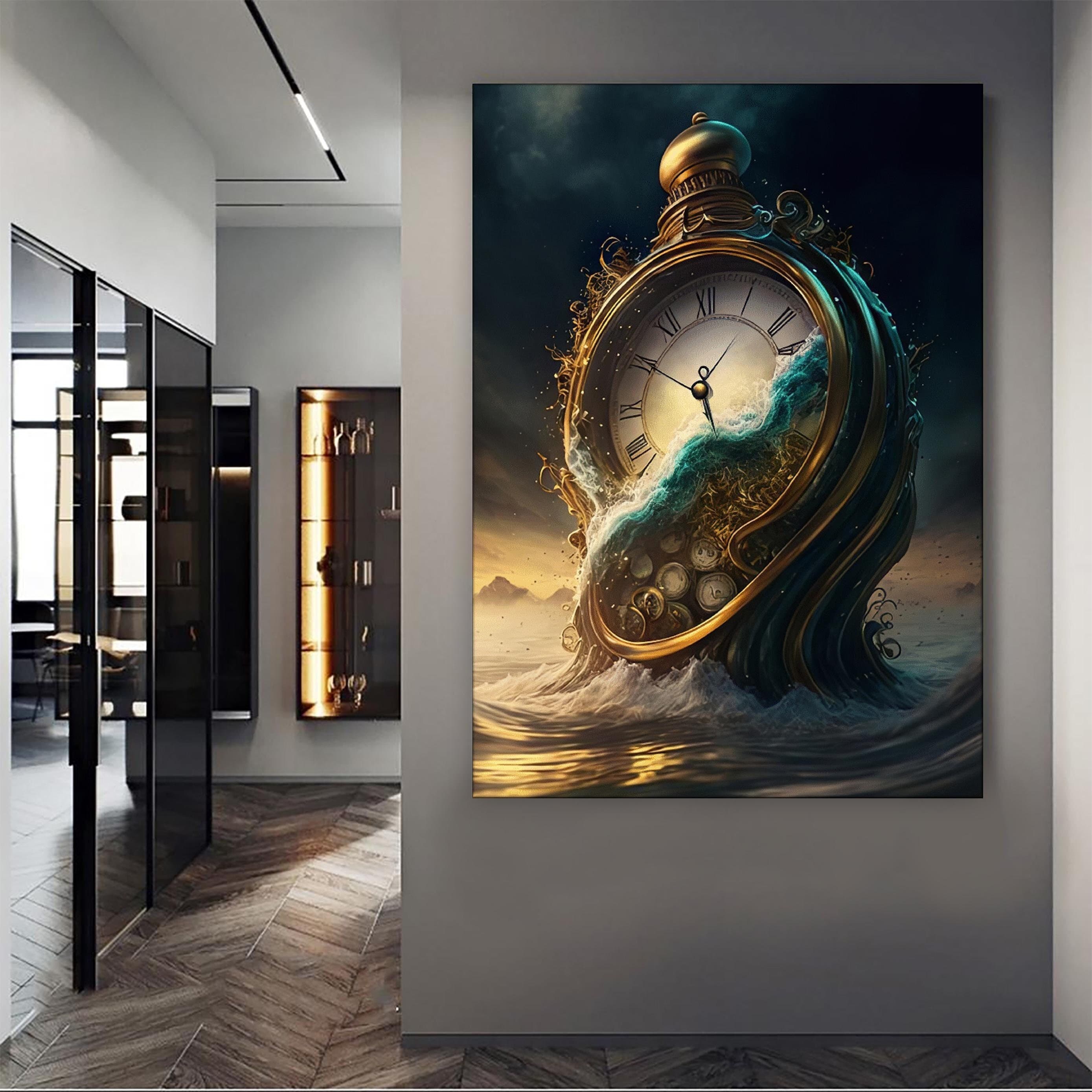 Sea and Clock Design Canvas Painting, Modern Artwork, Clock and Ocean ...
