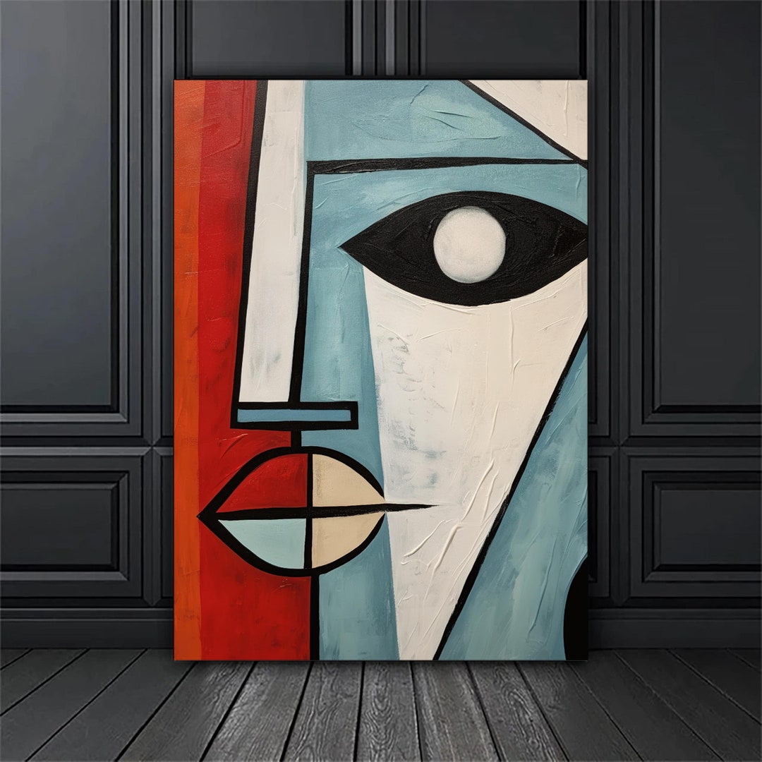 Red and Blue Portrait Canvas Painting, Cubism Art Wall Painting ...