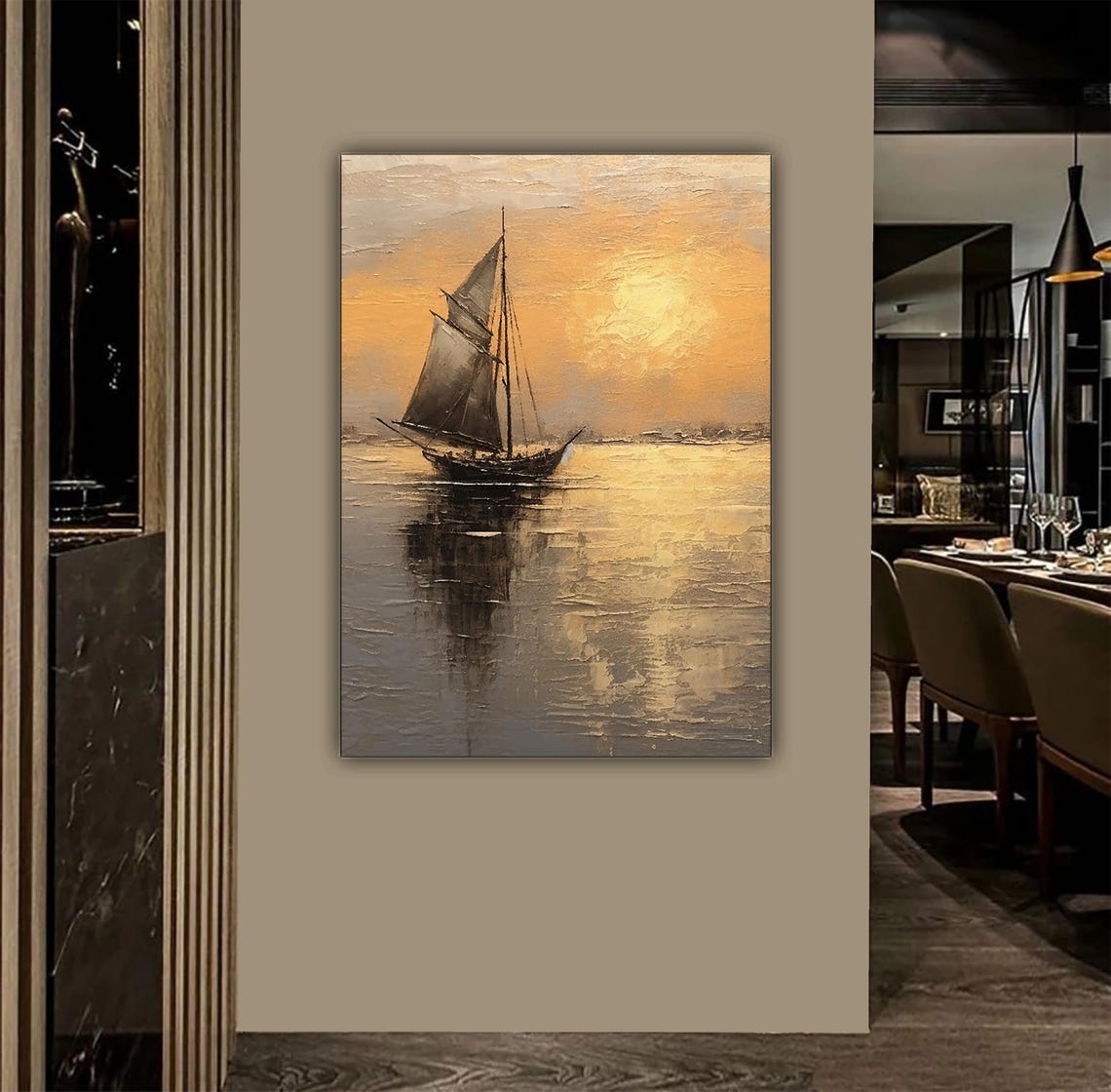 Sailing Boat Canvas Painting, Boat Wall Painting, Sailor Home Decor ...