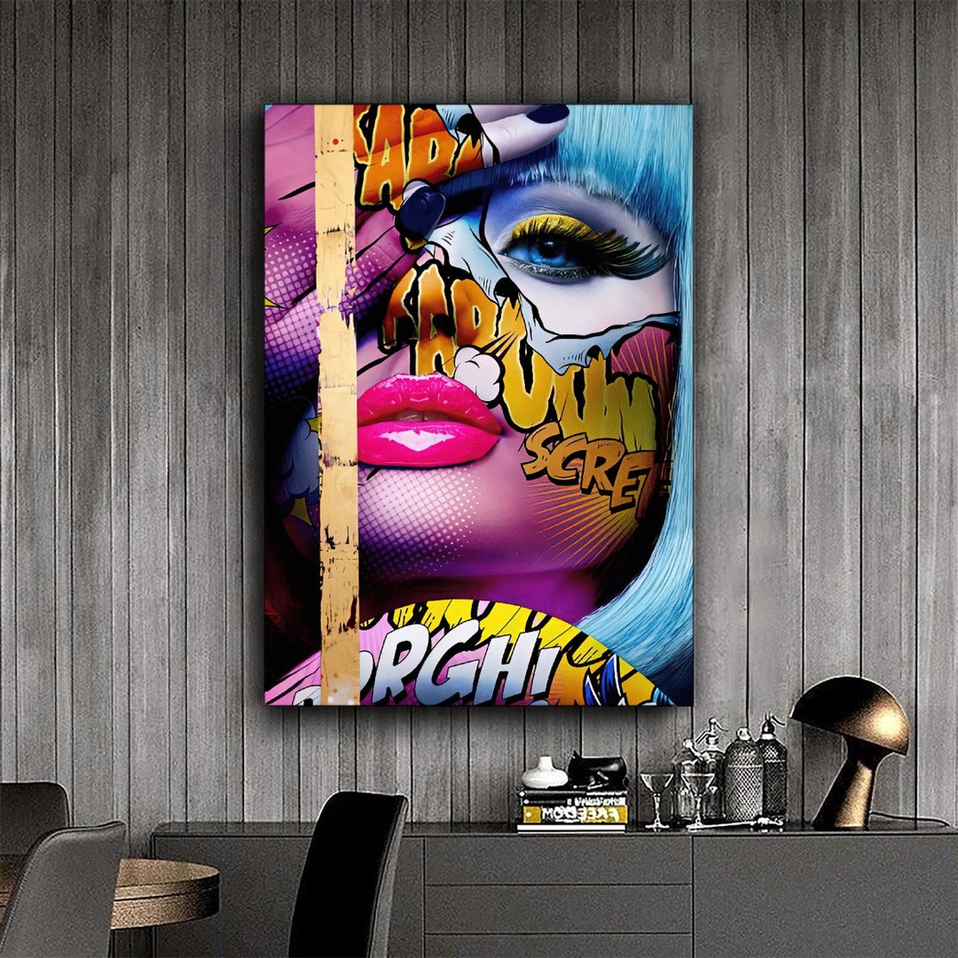 Pop Art Woman Canvas Painting, Woman Wall Painting, Pop Art Home Decor ...