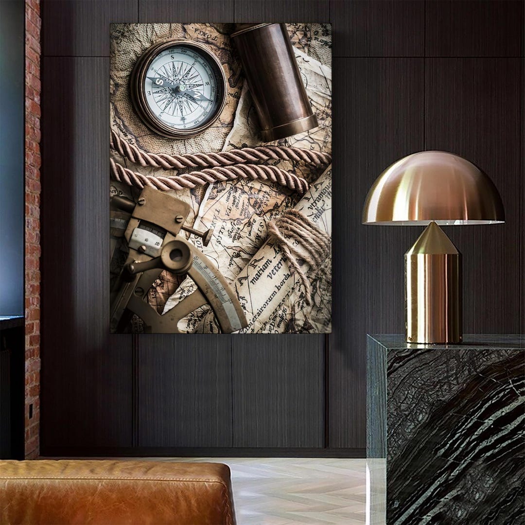 Compass Canvas Painting, Explorer Wall Painting, Compass Home Decor ...