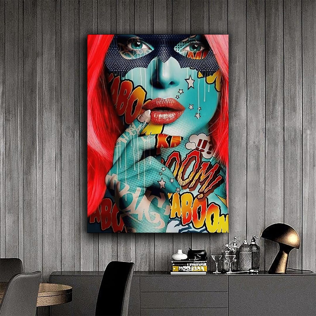 Pop Art Woman Canvas Painting, Pop Art Wall Painting, Woman Home Decor ...