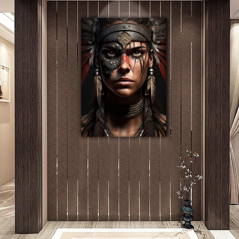 Native American Woman Canvas Painting, Warrior Woman Wall Painting ...