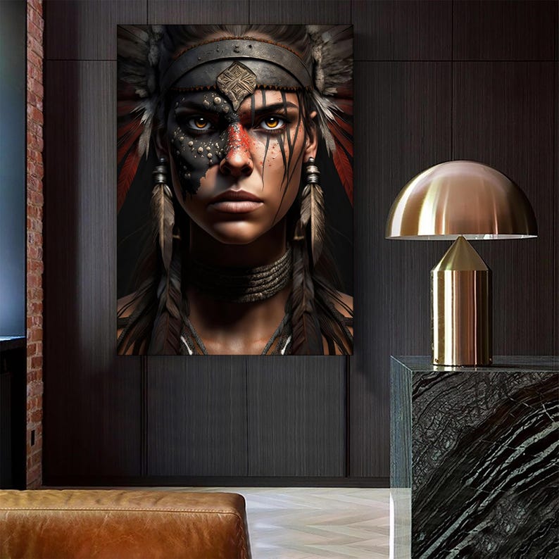 Native American Woman Canvas Painting, Warrior Woman Wall Painting ...