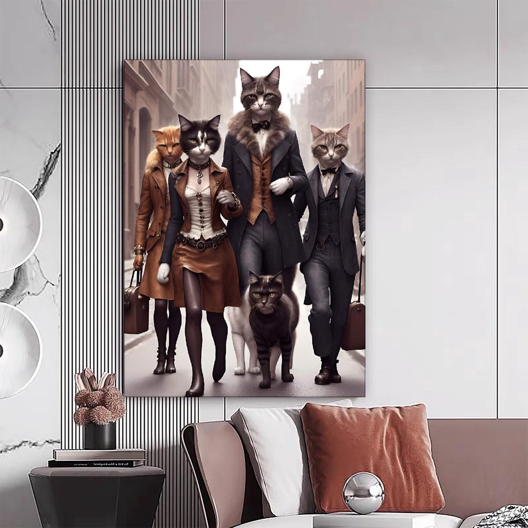 Mafia Cats Canvas Painting, Mafia Art Wall Painting, Cat Home Decor ...