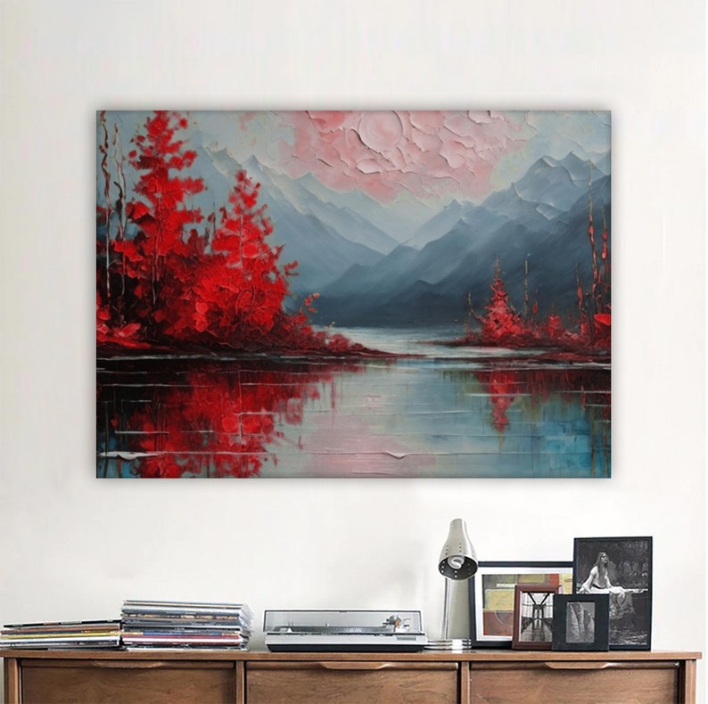 Red Trees Landscape Canvas Painting, Landscape Art Wall Painting ...