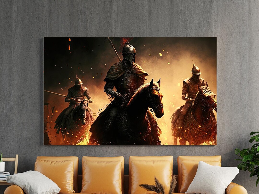 Horseback Knights Canvas Painting, Knight Wall Painting, Horse Home ...