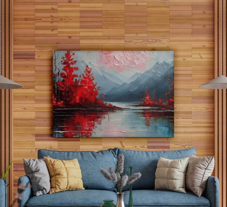 Red Trees Landscape Canvas Painting, Landscape Art Wall Painting ...