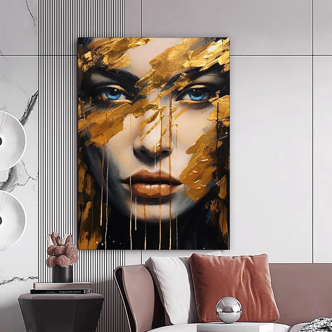 Golden Woman Portrait Canvas Painting, Woman Wall Painting, Home Decor ...