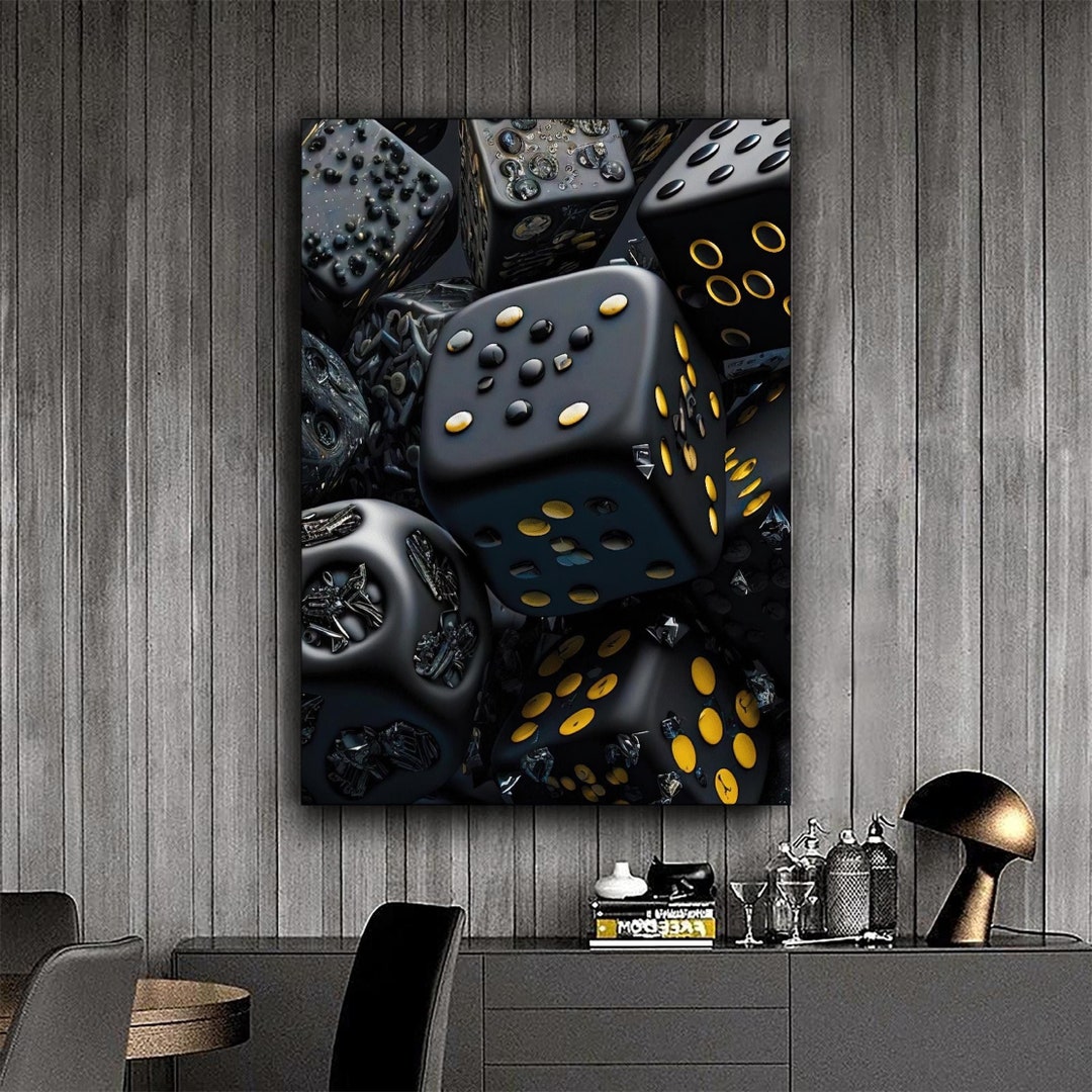Black Dice Canvas Painting, Dice Wall Art, Gambling Home Decor, Modern ...