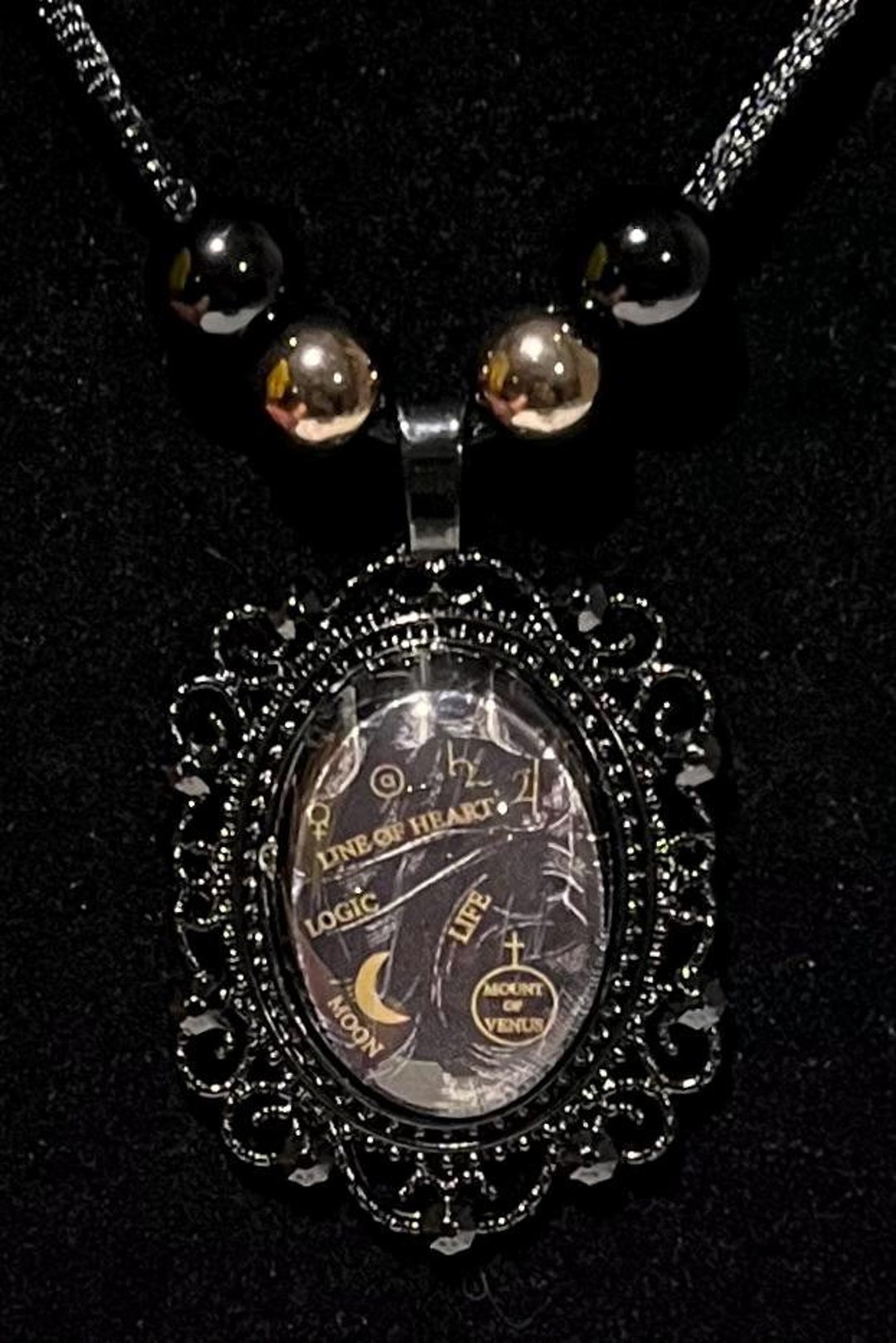 Victorian Palmistry Black and Gold Pendant - Etsy