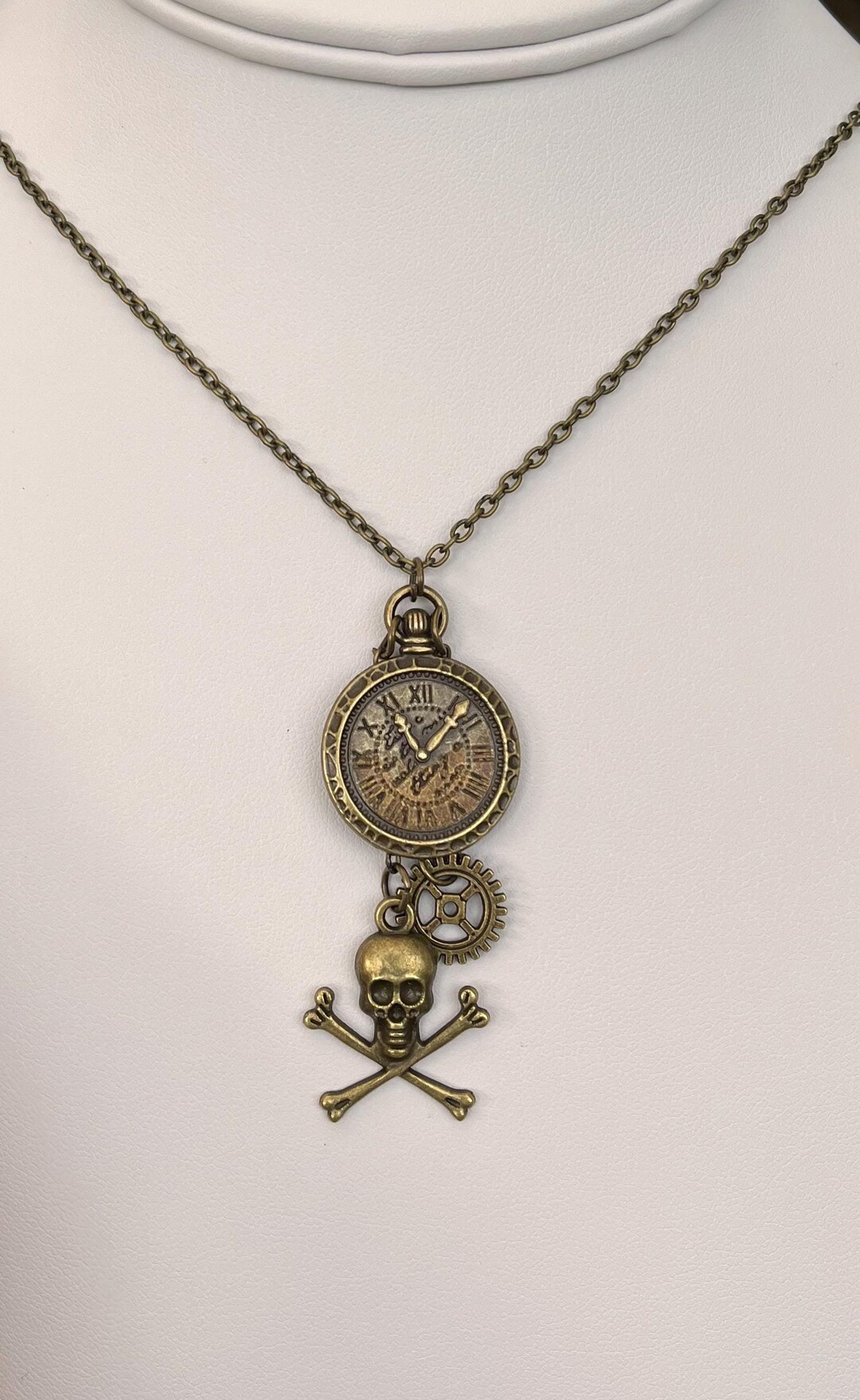 Steampunk Skull Crossbones Pocket Watch Gear Pendant Necklace - Etsy