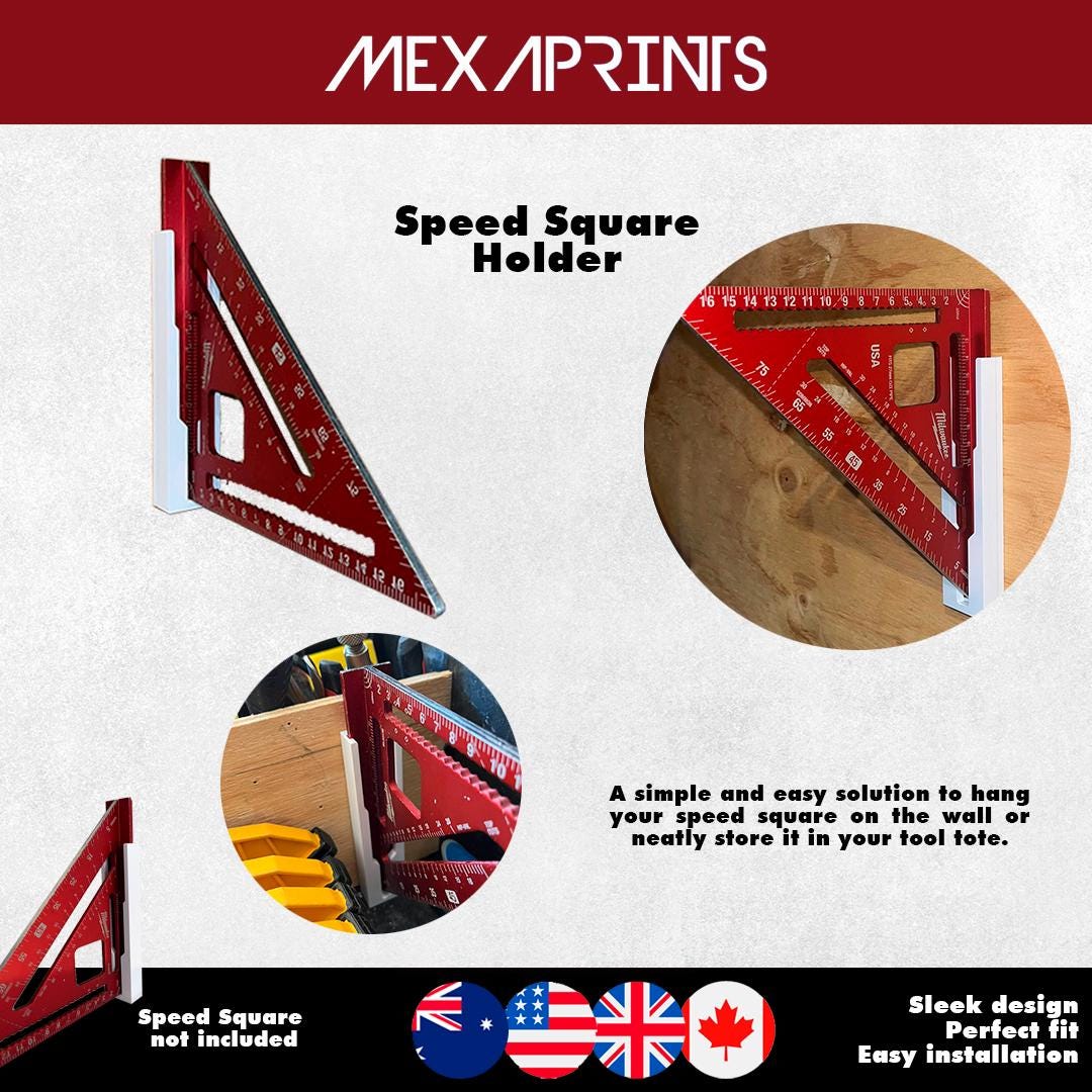 Space-saving 3D Printed Speed Square Holder – Multiple Colours ...