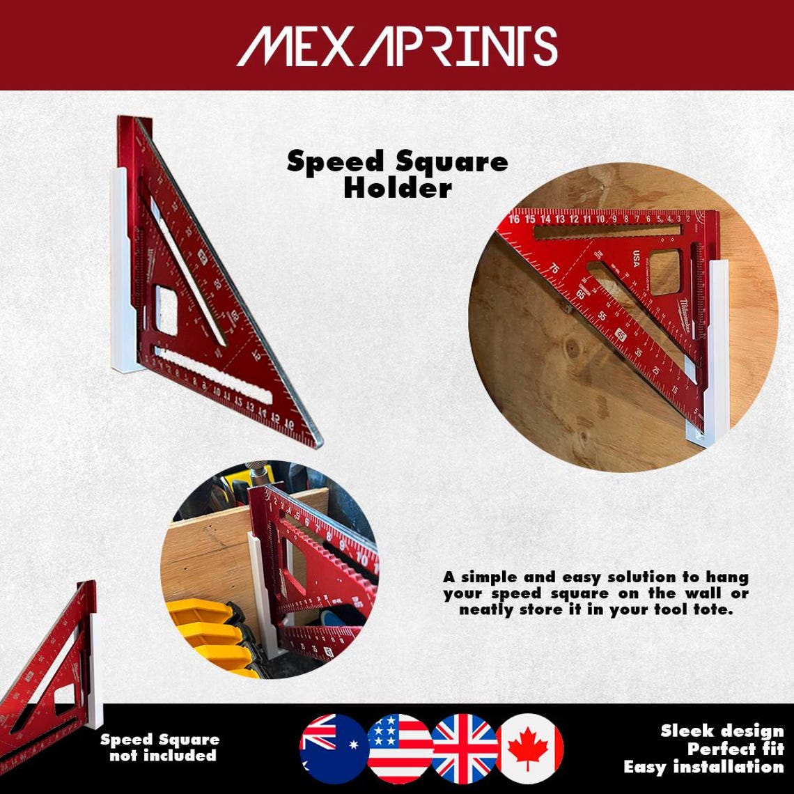 Space-saving 3D Printed Speed Square Holder – Multiple Colours ...