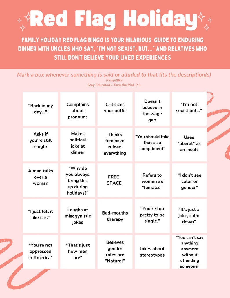Satirical Family Holiday Red Flag Bingo – Feminist Edition | Printable ...