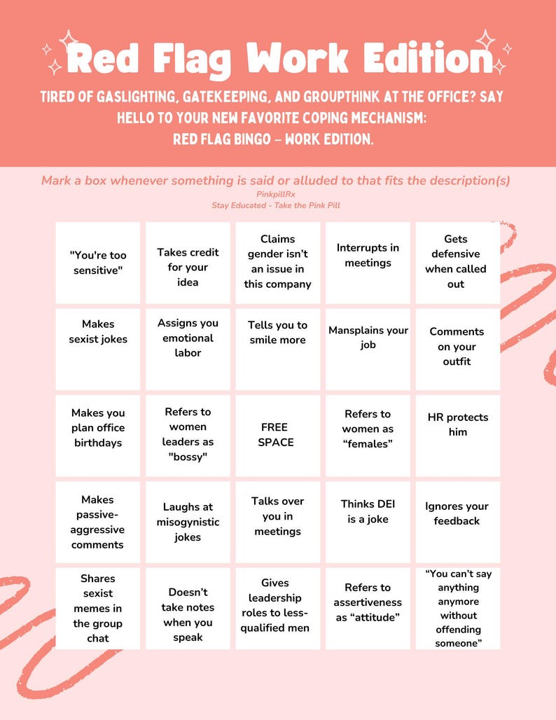 Satirical Workplace Red Flag Bingo – Women’s Labor Edition | Printable ...