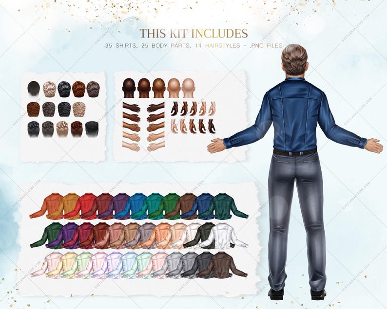 Elegant Men DIY Clipart Set, 172 Elements, Groomsmen Clipart, Mix and ...