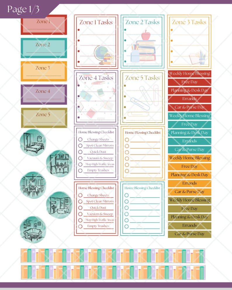 Back to School Zone Cleaning Printable Sticker Kit 7X9 Planners Erin ...