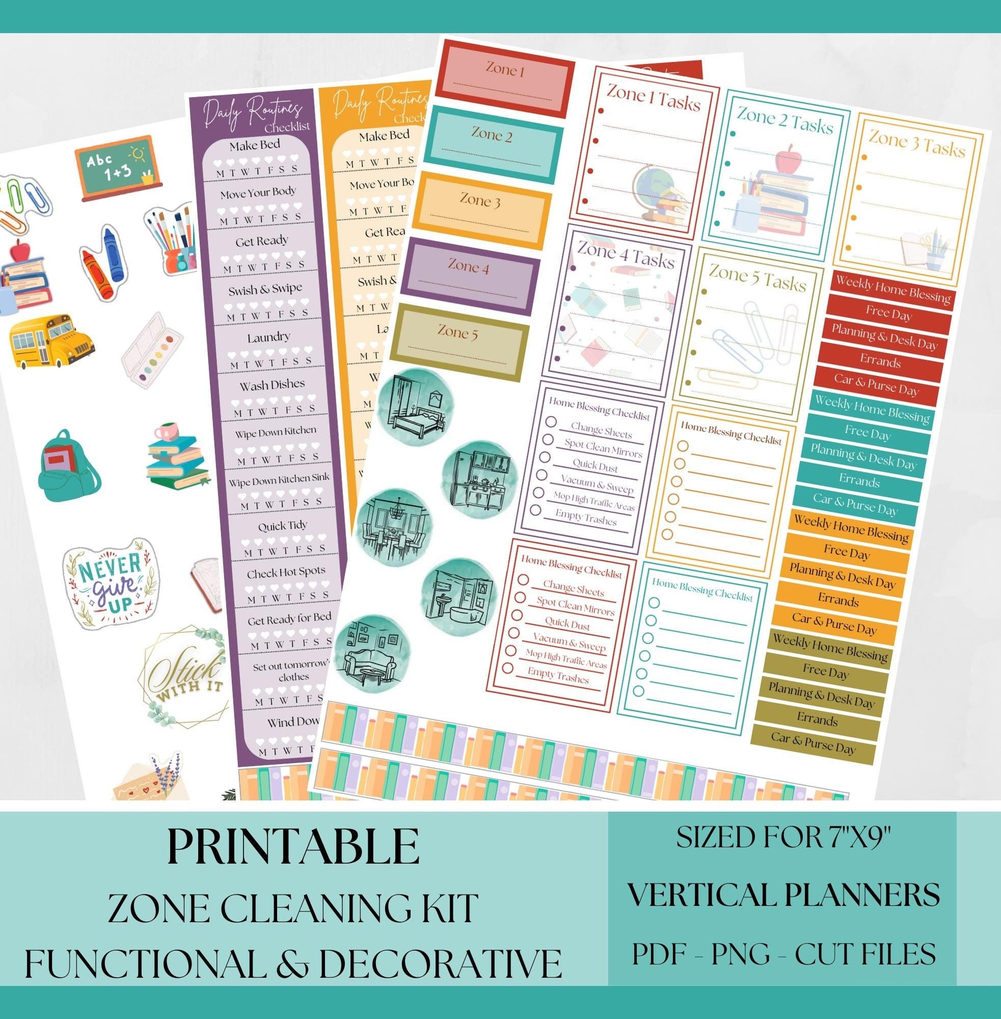 Back to School Zone Cleaning Printable Sticker Kit 7X9 Planners Erin ...