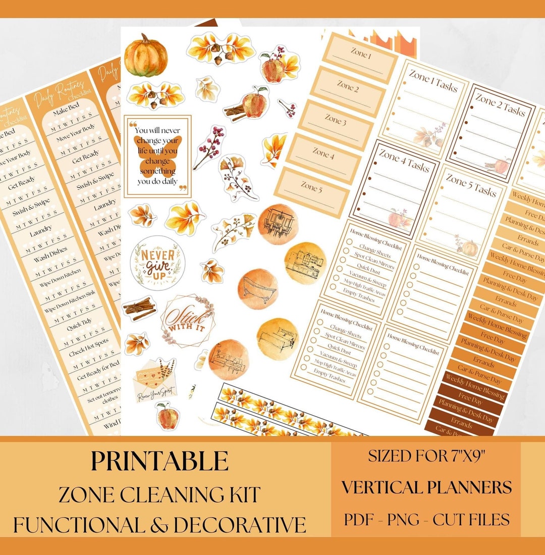 Autumn Zone Cleaning Printable Sticker Kit 7X9 Planners Erin Condren ...