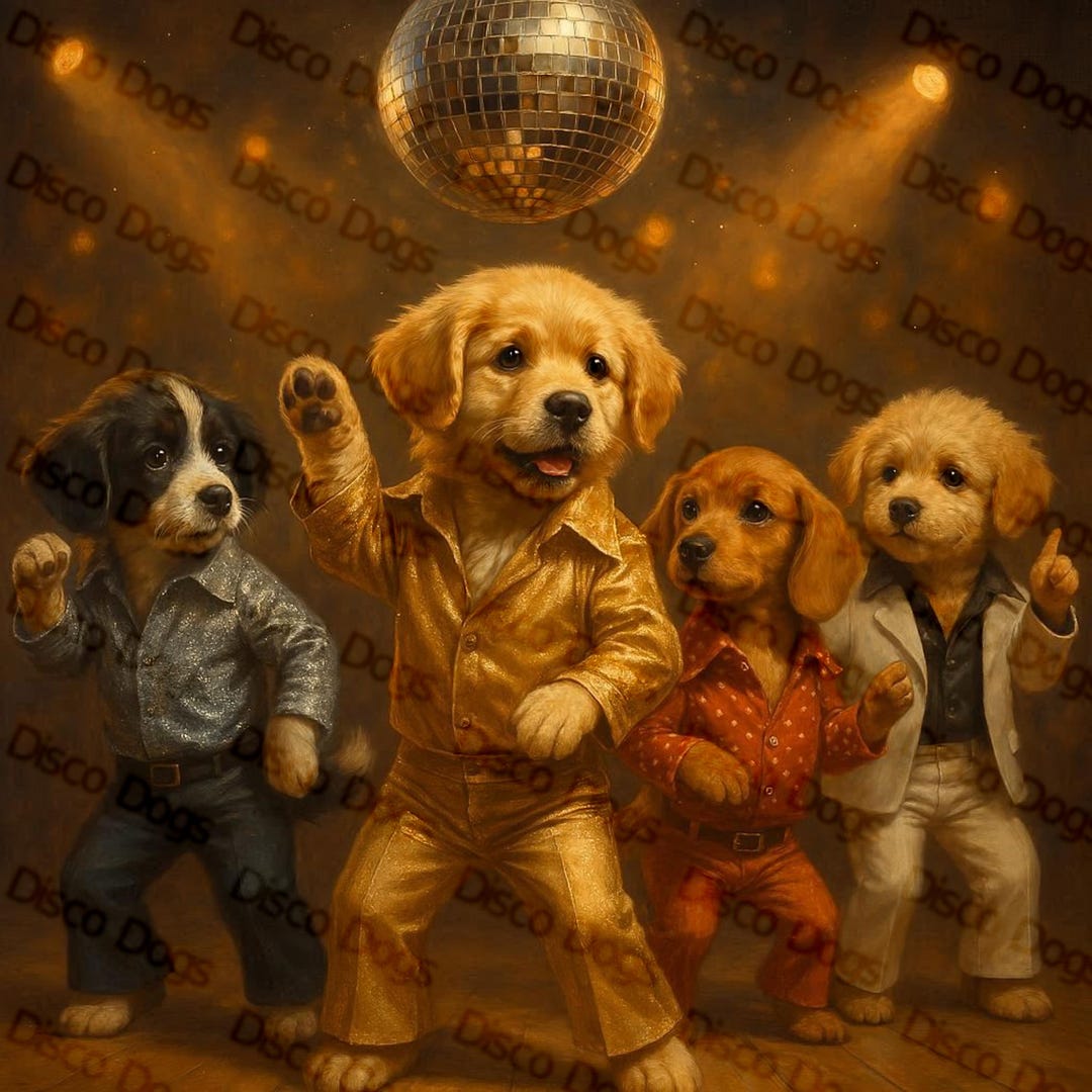Disco Dogs Art Print: 70s Style Canine Dance Party (digital Art) - Etsy