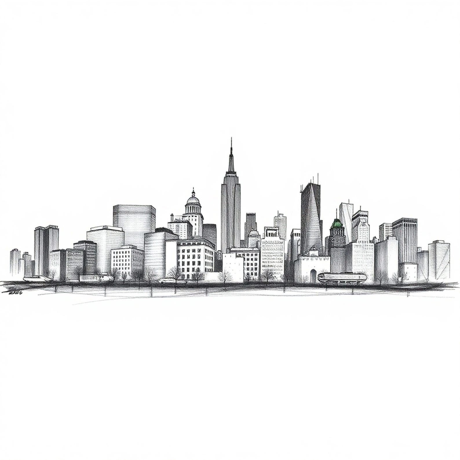 Philly Skyline Sketch Digital - Etsy