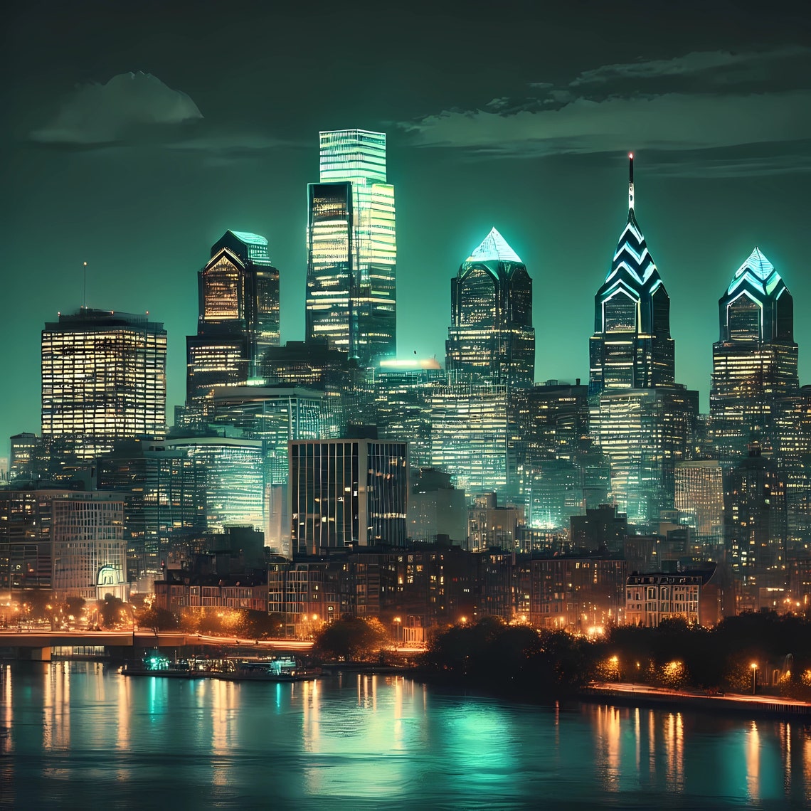 Philadelphia Skyline Art Print- Neon Futuristic Cityscape Wall Decor ...