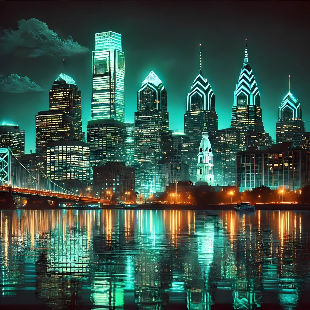 Philadelphia Skyline Art Print- Neon Futuristic Cityscape Wall Decor ...