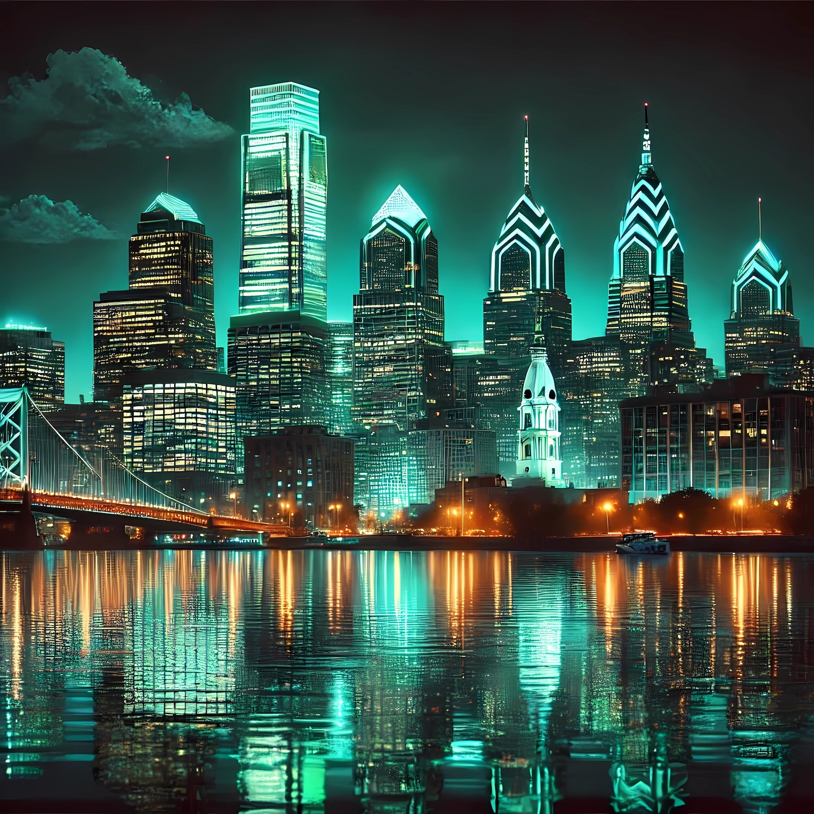 Philadelphia Skyline Art Print- Neon Futuristic Cityscape Wall Decor ...