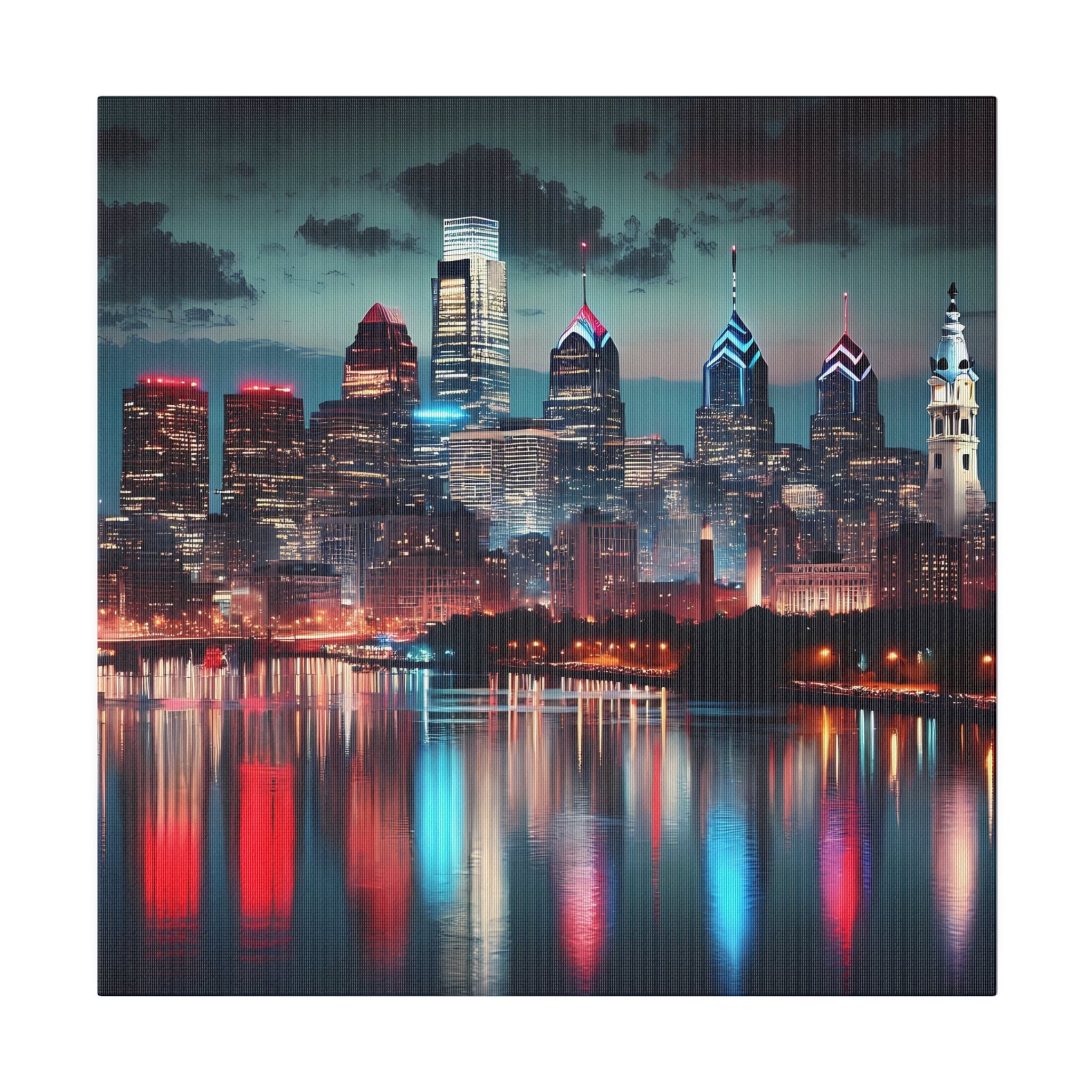 Canvas Print, Philadelphia Skyline Wall Art, Cityscape Decor, Red White ...